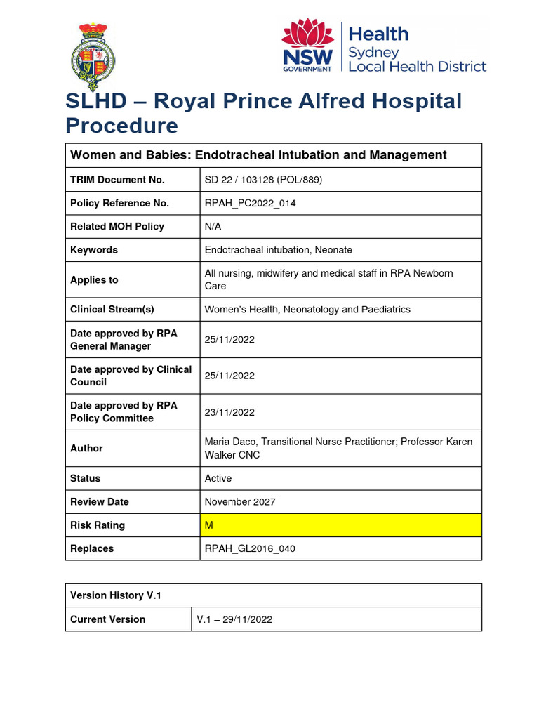 Neonatal Intubation Procedure Guide | PDF | Neonatal Intensive Care ...