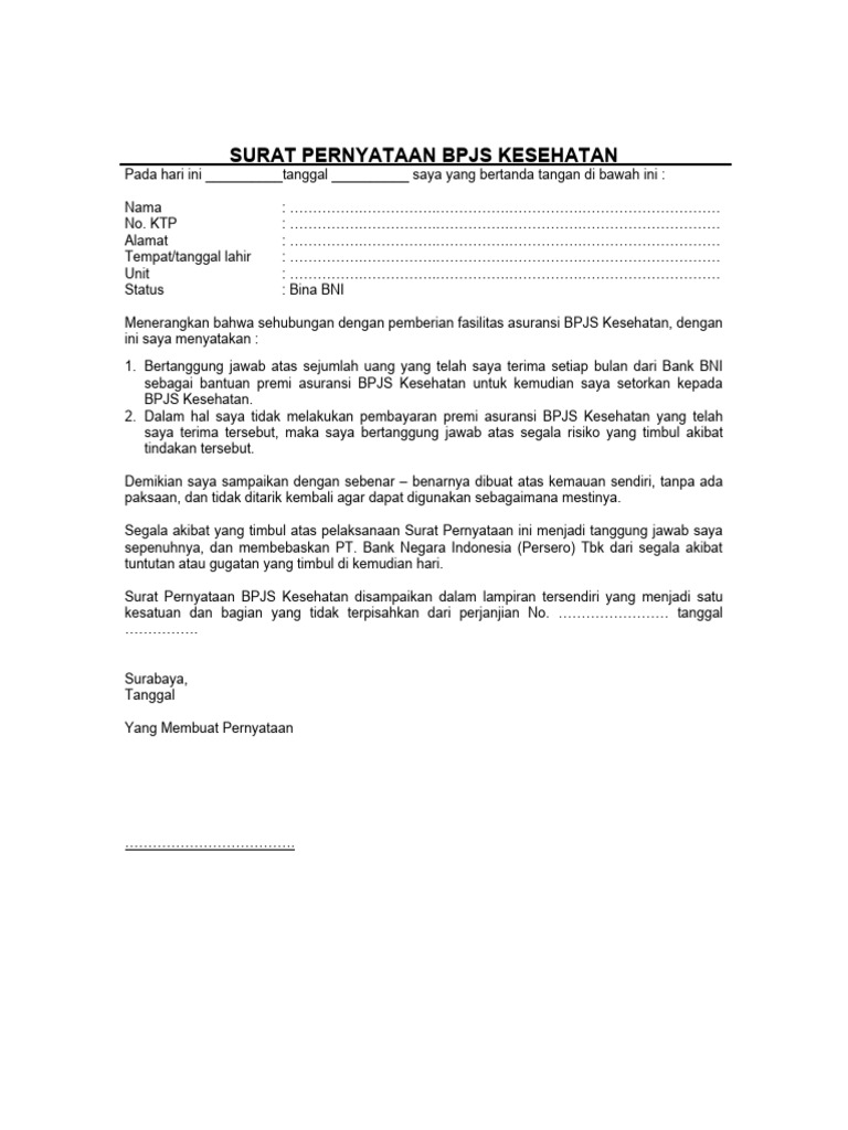 Surat Pernyataan BPJS Kesehatan | PDF