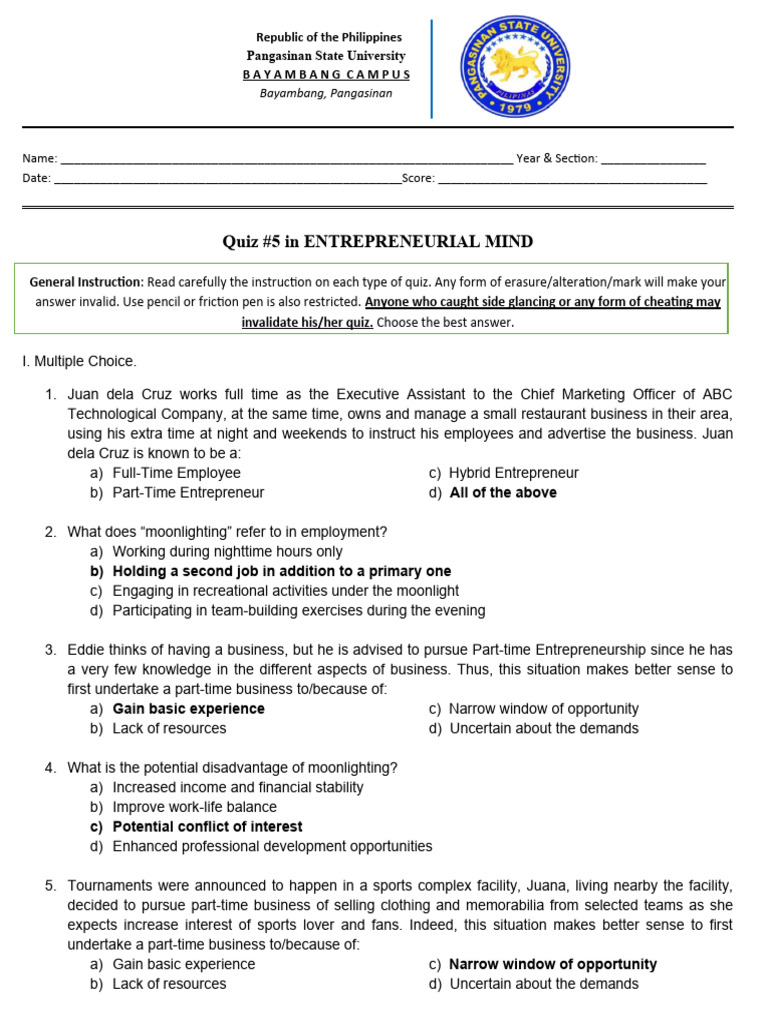 Quiz 5 Module 5 Key | PDF | Entrepreneurship | Employment