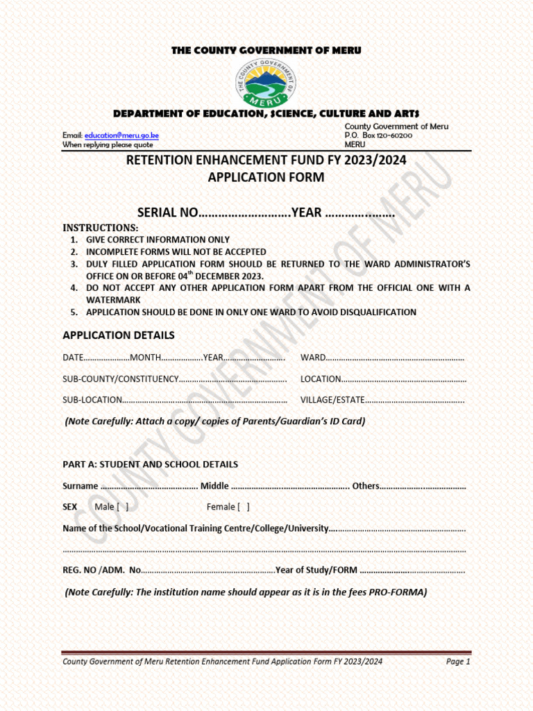 Meru County Bursary Application Form 2023 | PDF