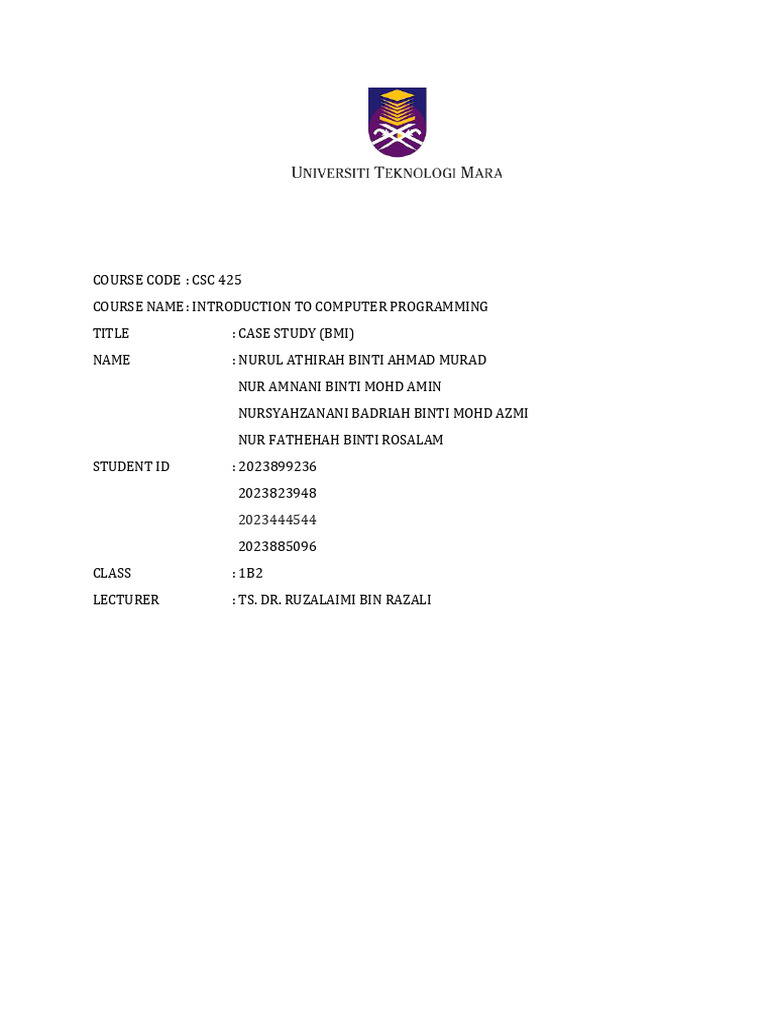 Case Study CSC 425 (Bmi) | PDF