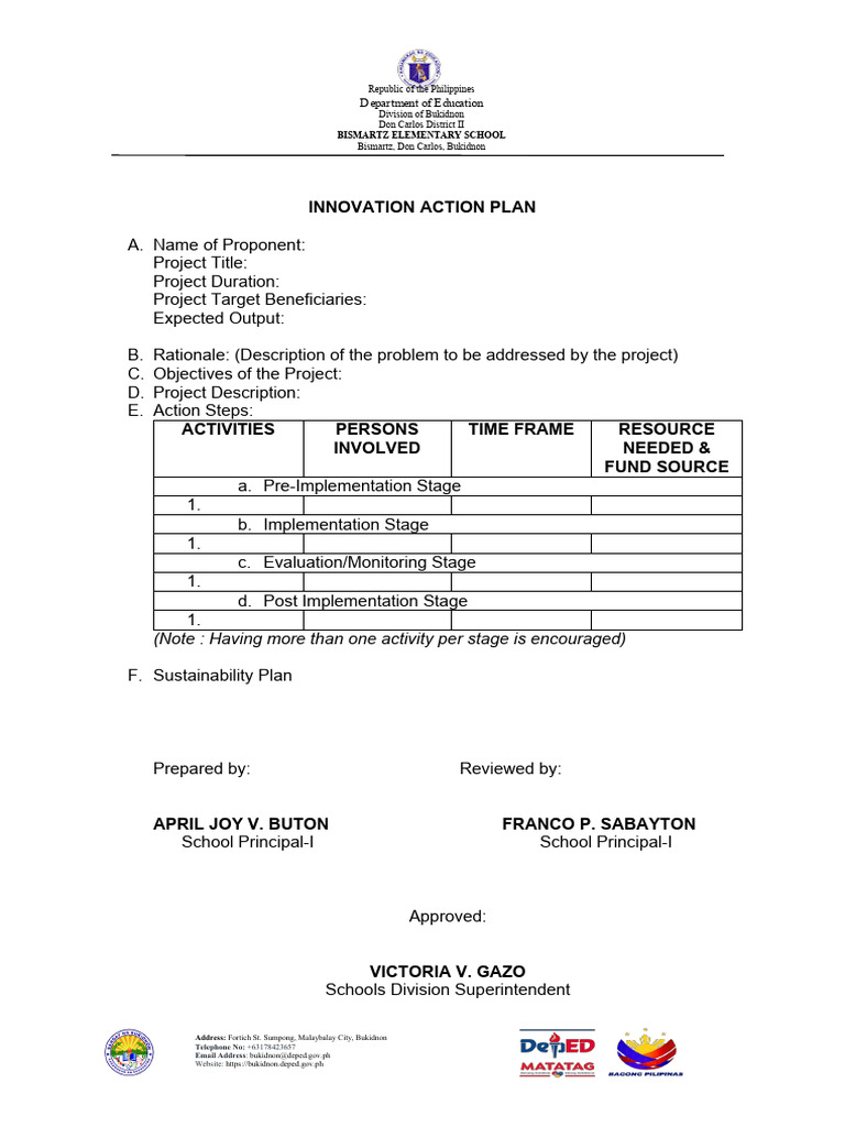 Bismartz Elementary Innovation Action Plan | PDF