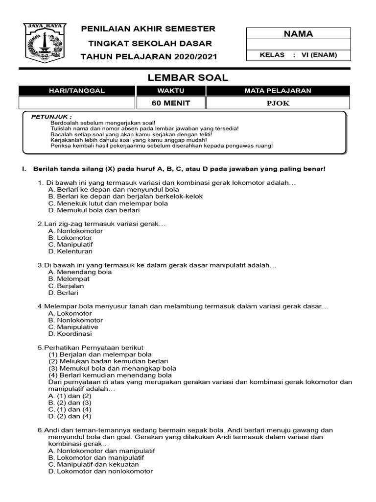 Soal Pas Pjok KLS 6 | PDF