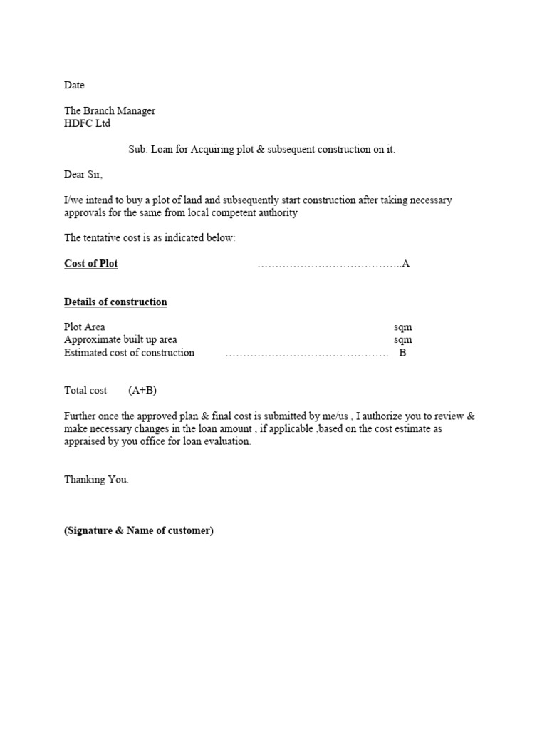 Letter for Plot + Construction | PDF