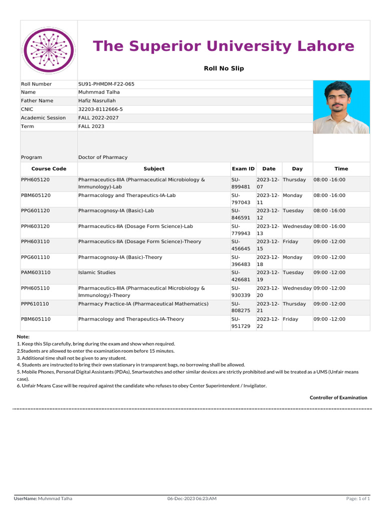 exam_slip | PDF | Health Care