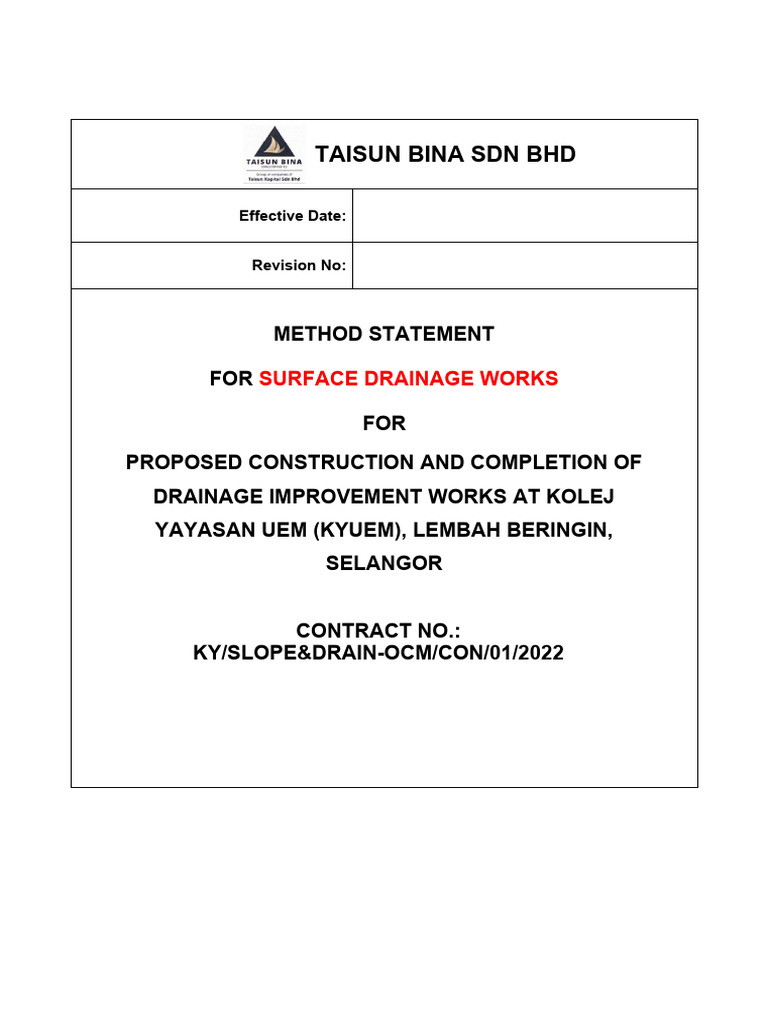 Samples - Submission of Method Statement For Surface Drainage Works ...