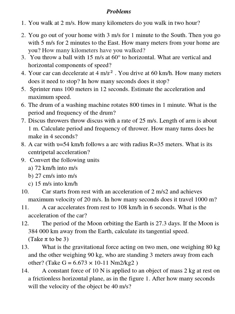 Problems | PDF | Acceleration | Force