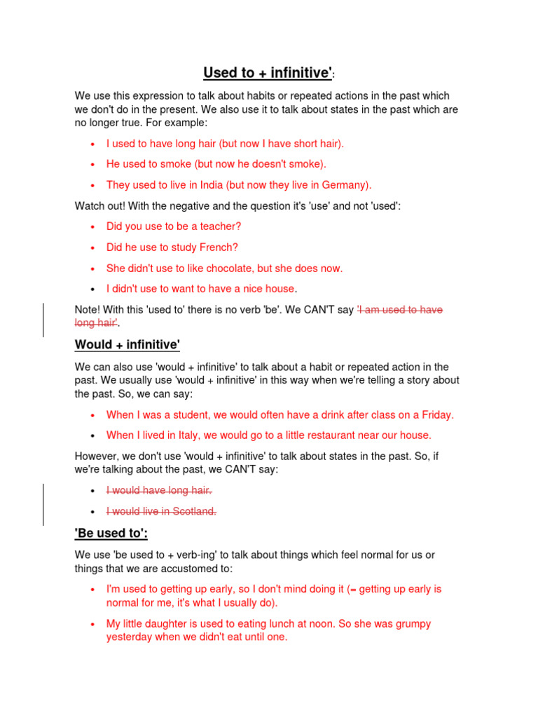 Used To Explanation and Exercises | PDF