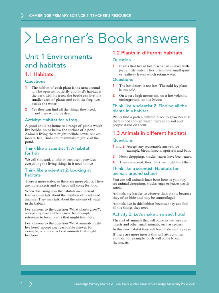 Primary Science 2 Learner Book Answers Pdf Habitat Plants
