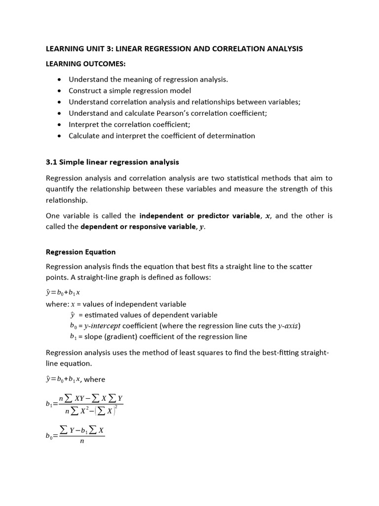 Unit 3 Linear Regression And Correlation Analysis Pdf Linear Regression Regression Analysis