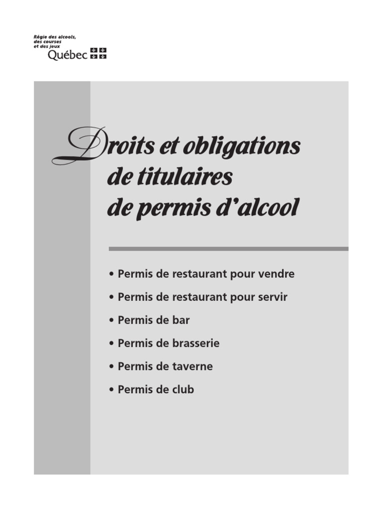 Obligations des titulaires de permis d'alcool | PDF | Boissons ...