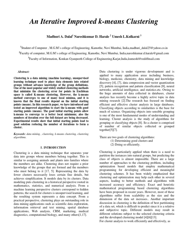 Iterative Improved K-Means Clusterin | PDF
