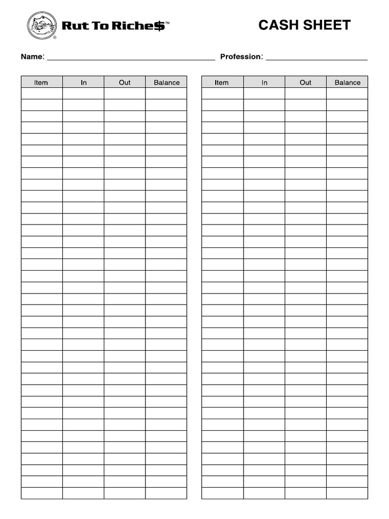 R2R Cash Sheet | PDF