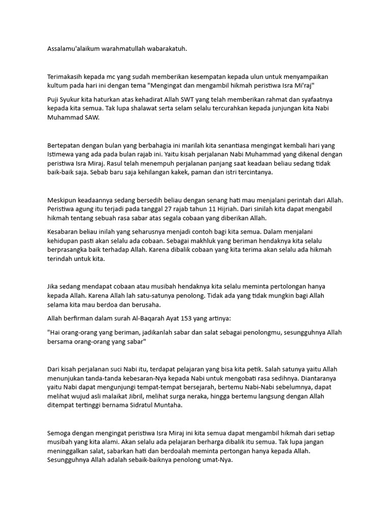 Kultum-Hikmah Isra Miraj 16 Januari 2024 | PDF