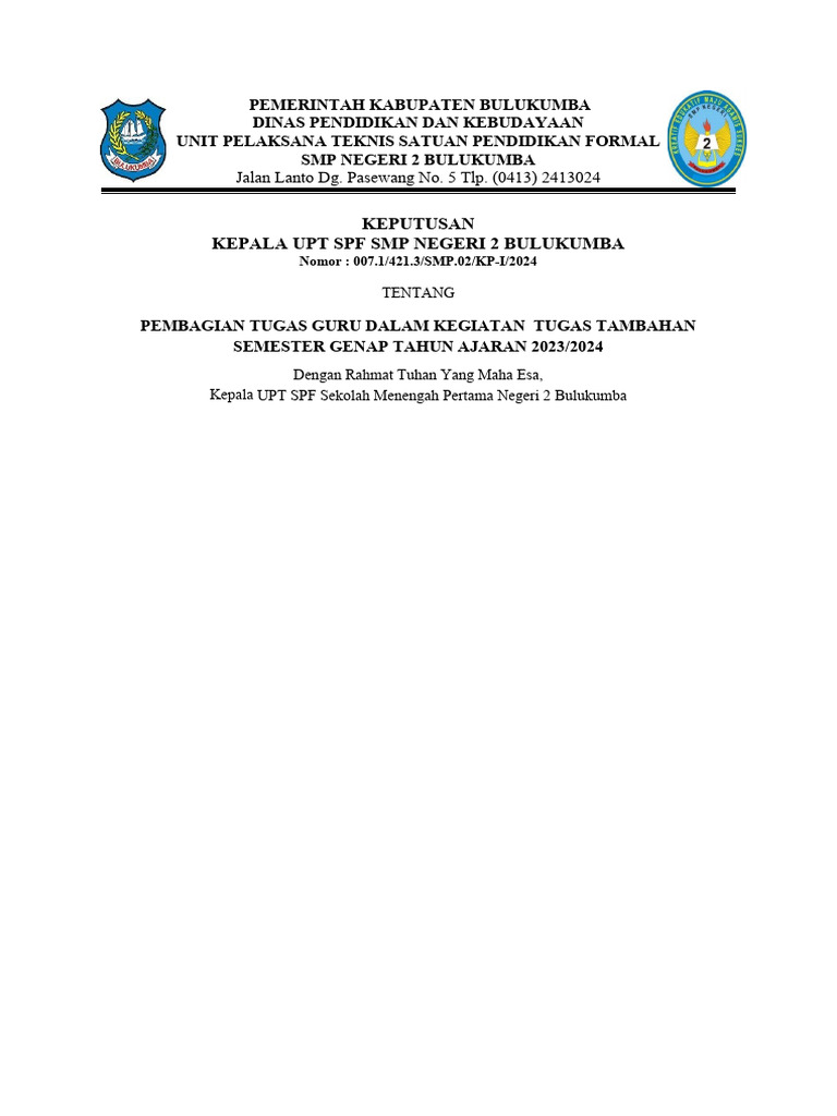 SK Tugas Tambahan 2023-2024 | PDF