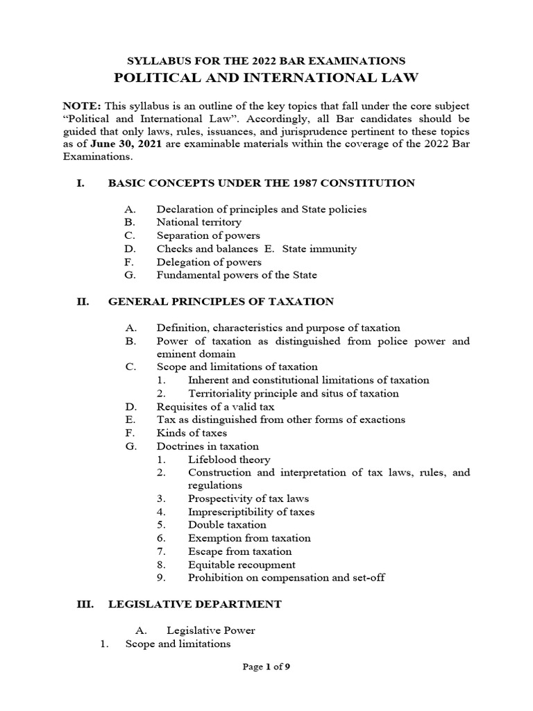 Political Law Syllabus For The 2022 Bar Examinations | PDF ...