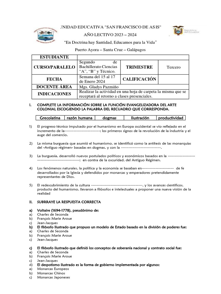 Historia 2do BGU Del 15 Al 17 Enero | PDF