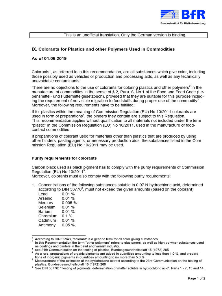 BFR IX Colorants For Plastics and Other Polymers Used in Commodities ...