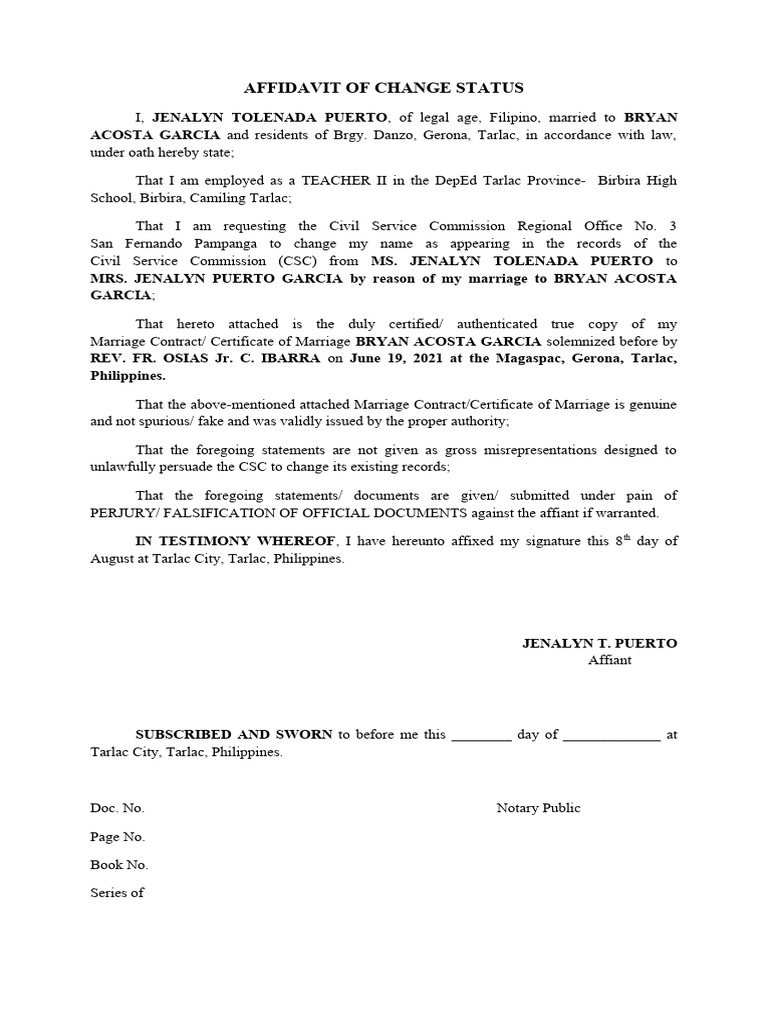 Affidavit of Change Status | PDF