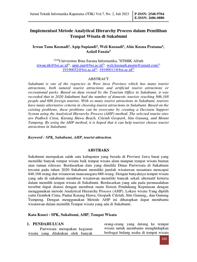 Implementasi Metode Analytical Hierarchy Process Dalam Pemilihan Tempat ...