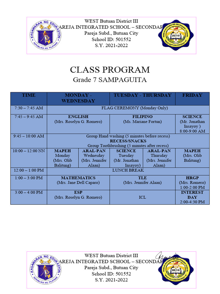 Class Program 7 To 10 | PDF Class Program 7 To 10 | PDF