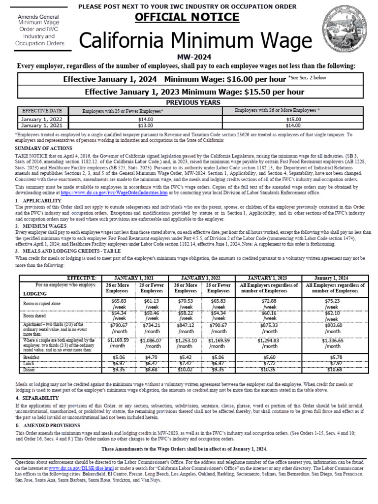 California Minimum Wage 2024 - Marcarian Law Firm | PDF | Employment ...