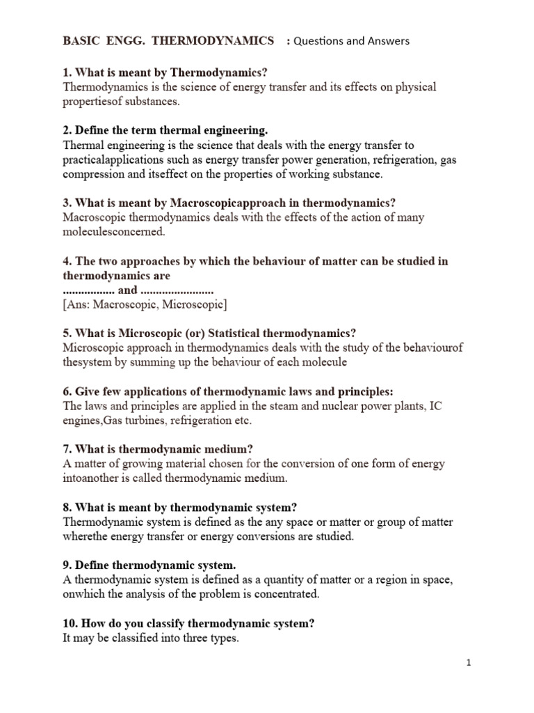 Engineering Thermodynamics 2 Marks | PDF | Heat | Thermodynamic Equilibrium