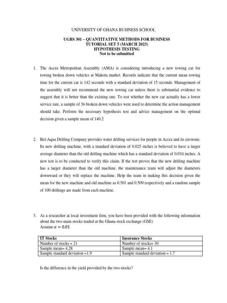Tutorial Set 5 - Hypothesis | PDF | Standard Deviation | Sampling ... Tutorial Set 5 - Hypothesis | PDF | Standard Deviation | Sampling ...