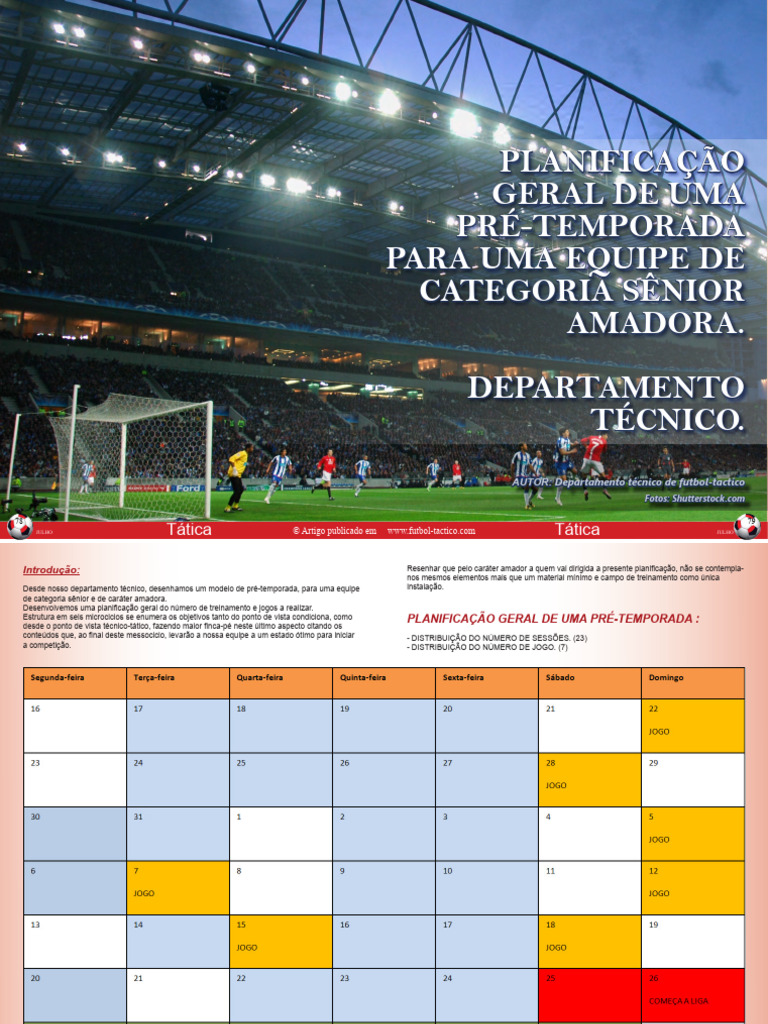 Planificação Geral De Uma Pré Temporada Para Uma Equipe Adulta Amadora