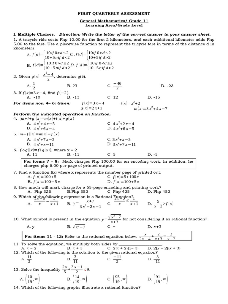 1st QT in General Mathematics | PDF
