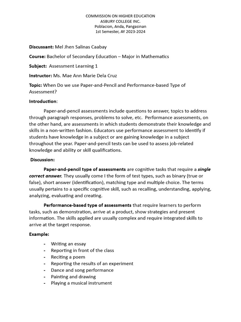 Assessment Learning 1 Pdf Educational Assessment Learning 