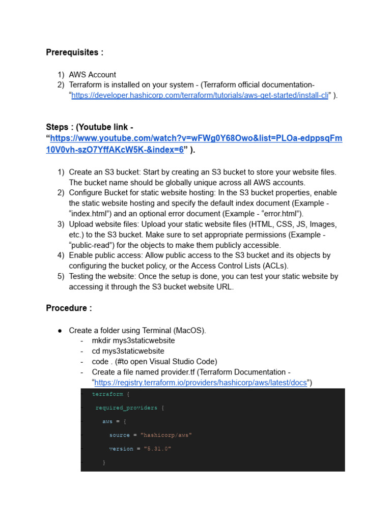 Create An S3 Bucket and Setup Static Website Hosting Using Terraform ... Create An S3 Bucket and Setup Static Website Hosting Using Terraform ...