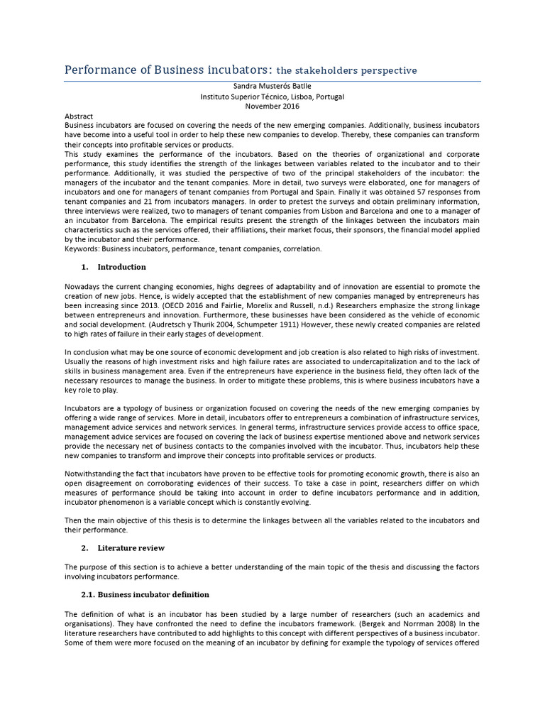 Batlle2016 - Performance of Business Incubators - The Stakeholders ...