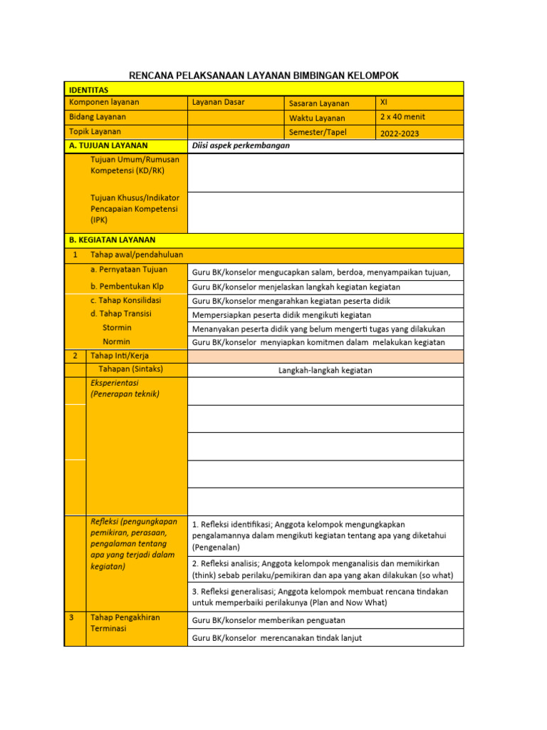 Rencana Pelaksanaan Layanan Bimbingan Kelompok | PDF