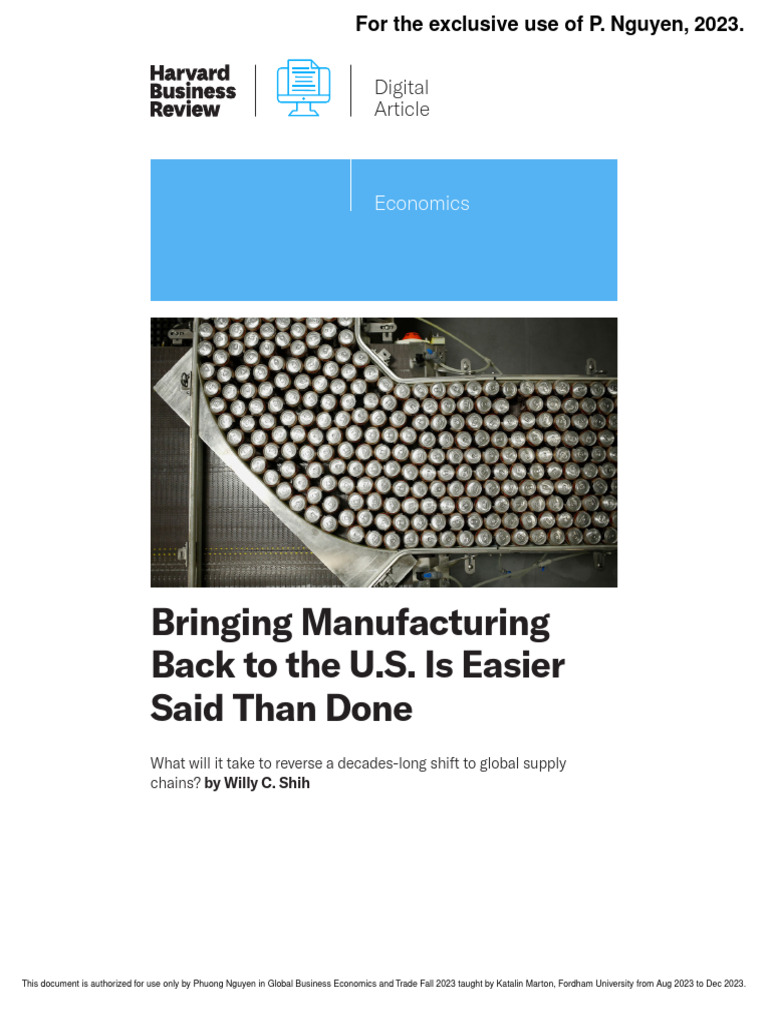 Bringing Manufacturing Back To The US Is Easier Said Than Done | PDF