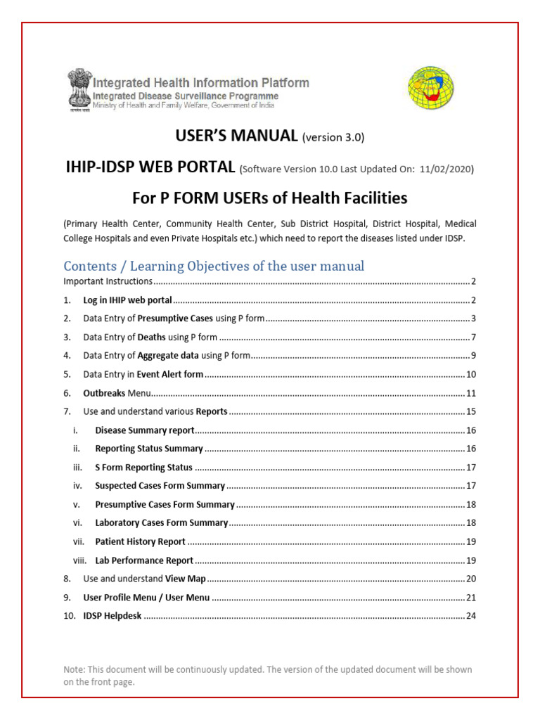 IHIP-IDSP Web Portal User Manual | PDF