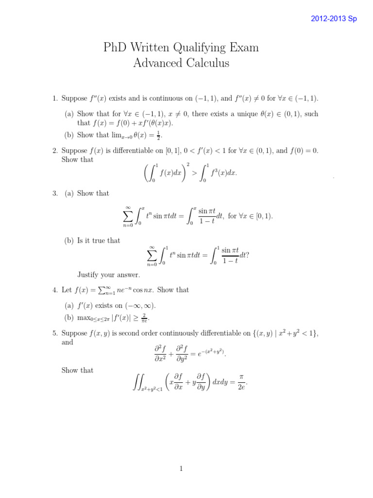 Advanced Calculus Exam | PDF