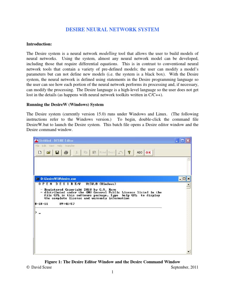 Desire Neural Network System: © David Scuse September, 2011 1 ...
