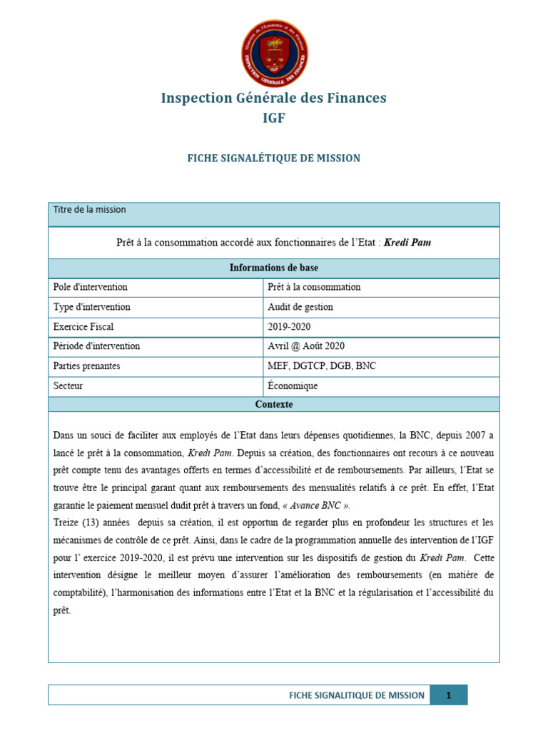 Fiche Signaletique de Mission | PDF