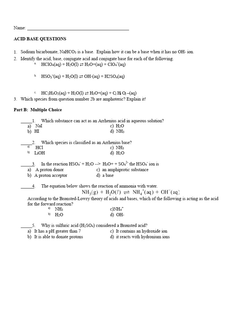 Acid-Base Chemistry Quiz | PDF | Acid | Hydroxide