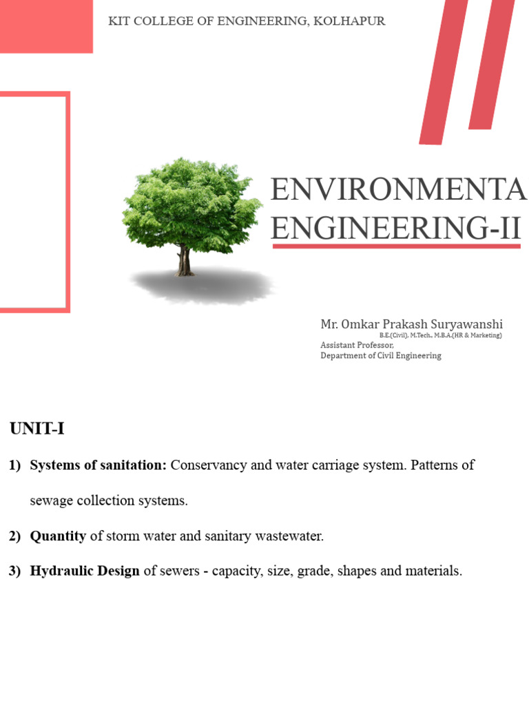 Unit I Sewage Collection Sewerage System Quantity Estimation Hydraulic