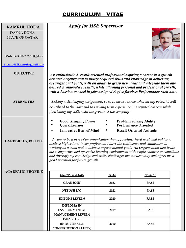 HSE Supervisor CV - Kamrul Hoda | PDF