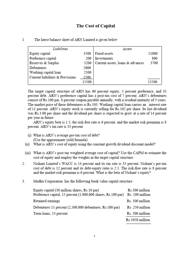 1. Questions Cost of Capital PC Students 2023 | PDF | Cost Of Capital ...