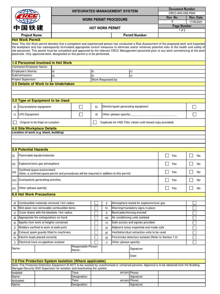 Hotwork Permit | Download Free PDF | Welding | Construction