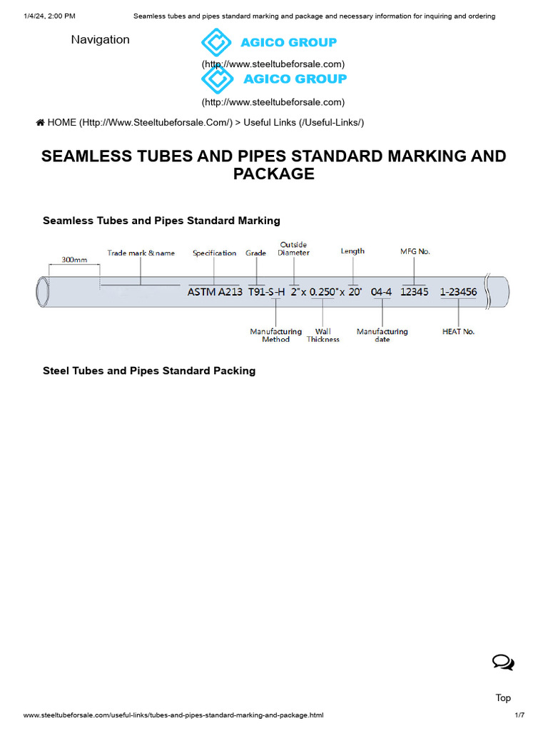 Seamless Tubes and Pipes Standard Marking and Package and Necessary ...