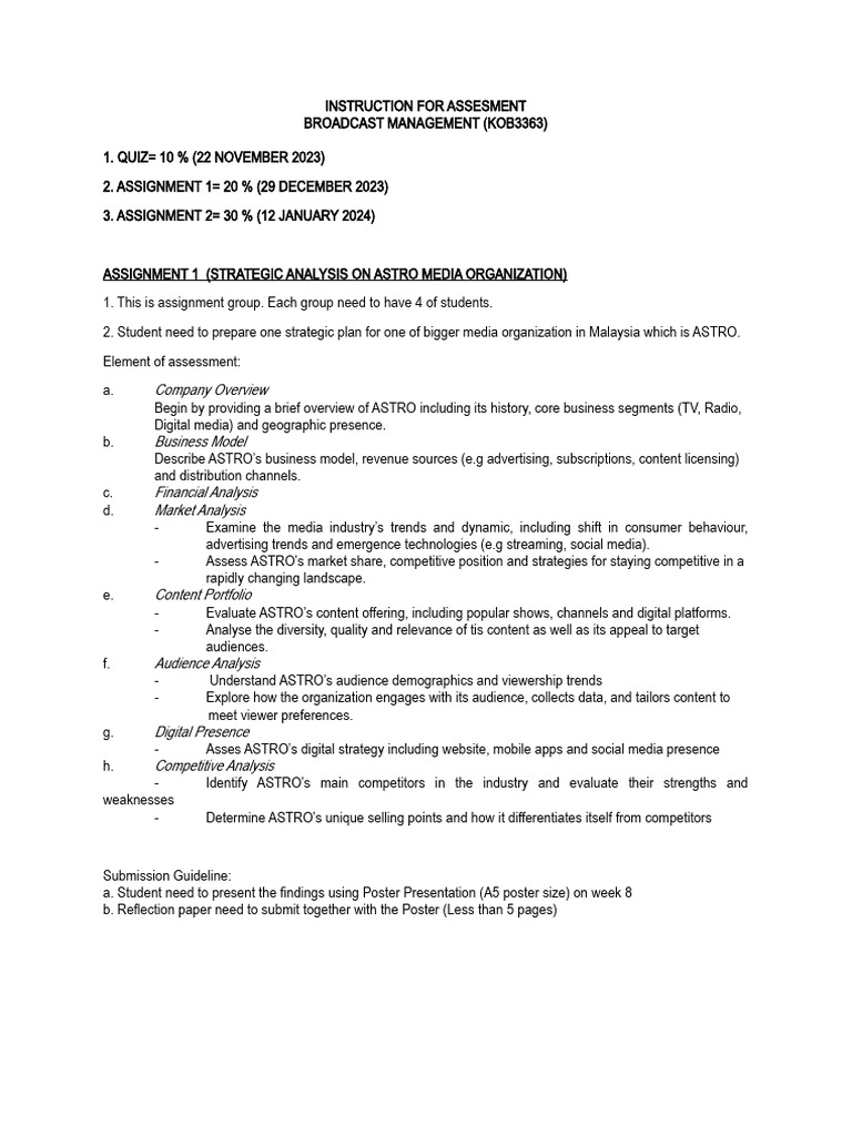Instruction For Assesment Kob3363 - Sem 1 Sesi 2023-2024 | PDF | Business