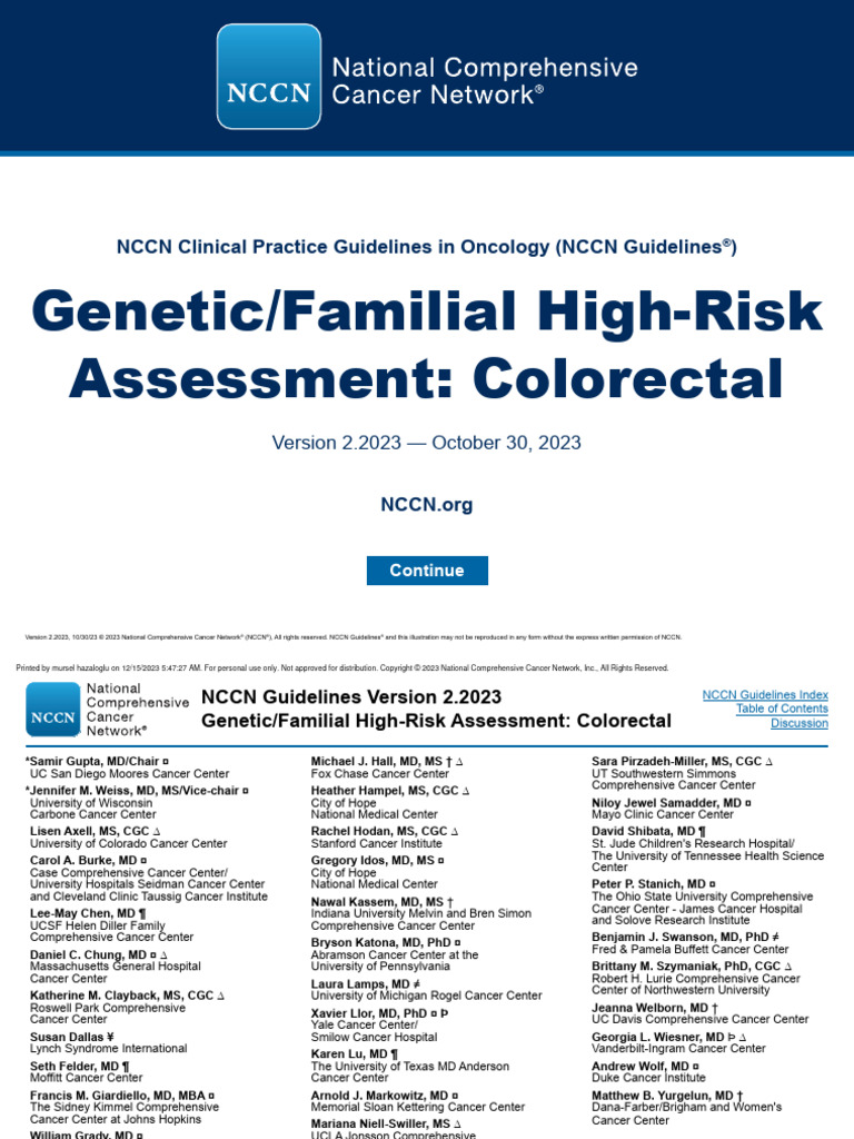 Genetics - Colon NCCN 2023 | PDF | Colorectal Cancer | Adenoma