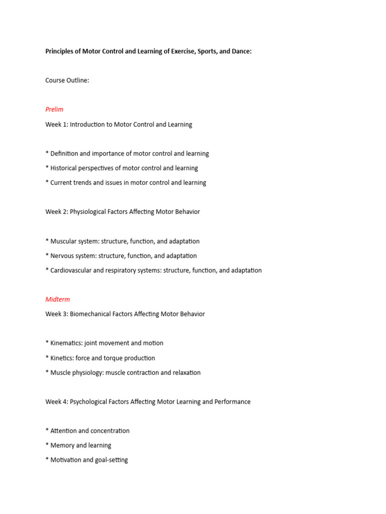 Motor Control and Learning in Sports | PDF