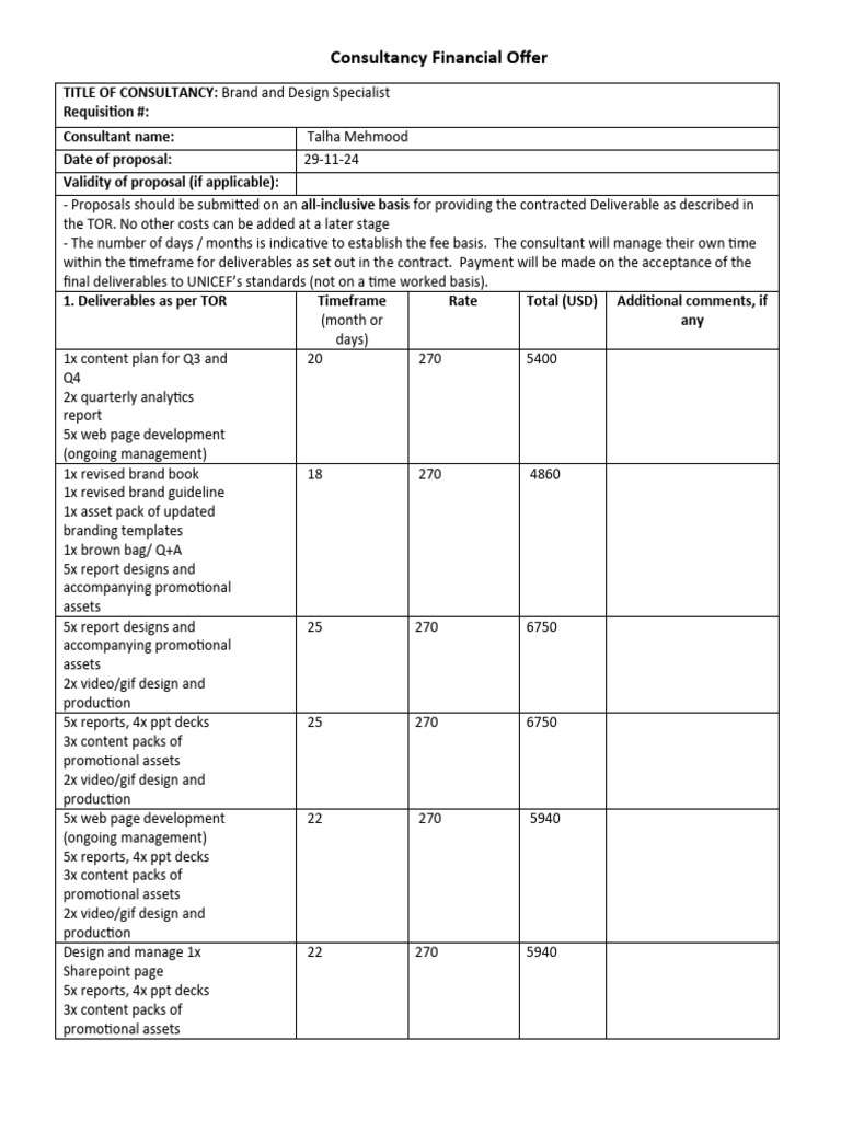 Consultancy Financial Offer Template | PDF | Business | Service Industries