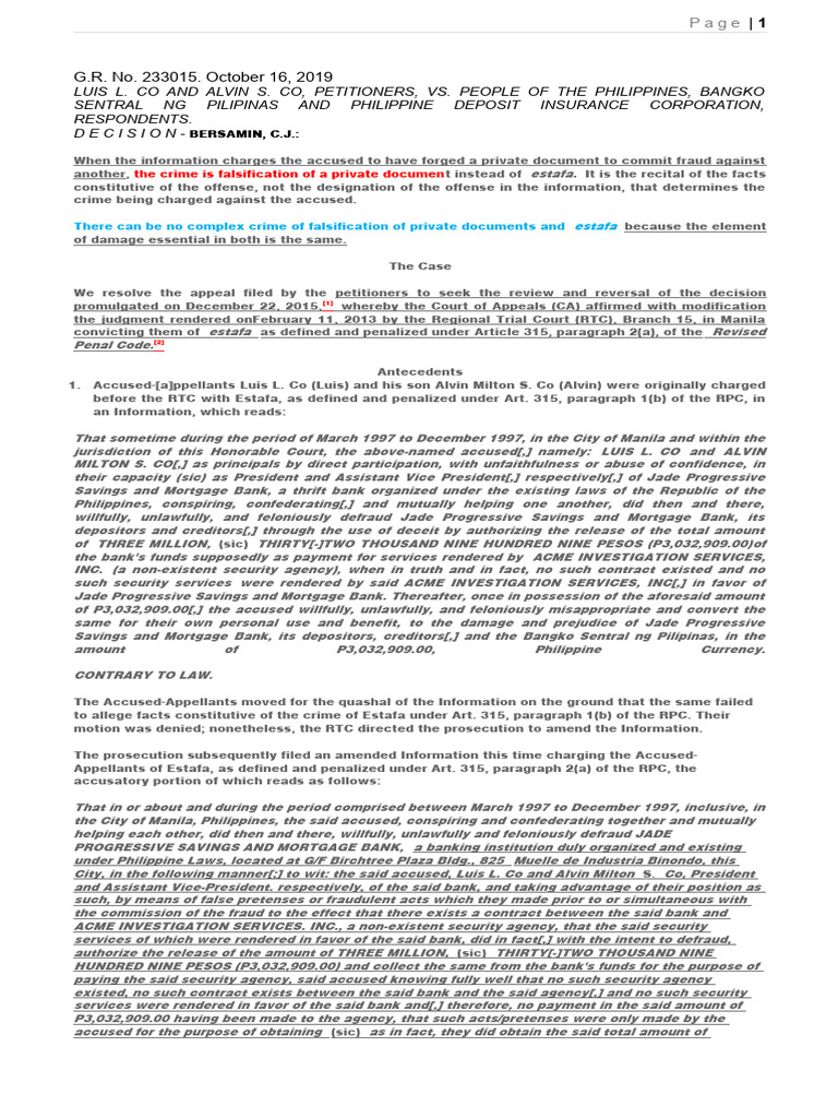 Cases On Estafa and Falsification of Private - Public Docs | PDF